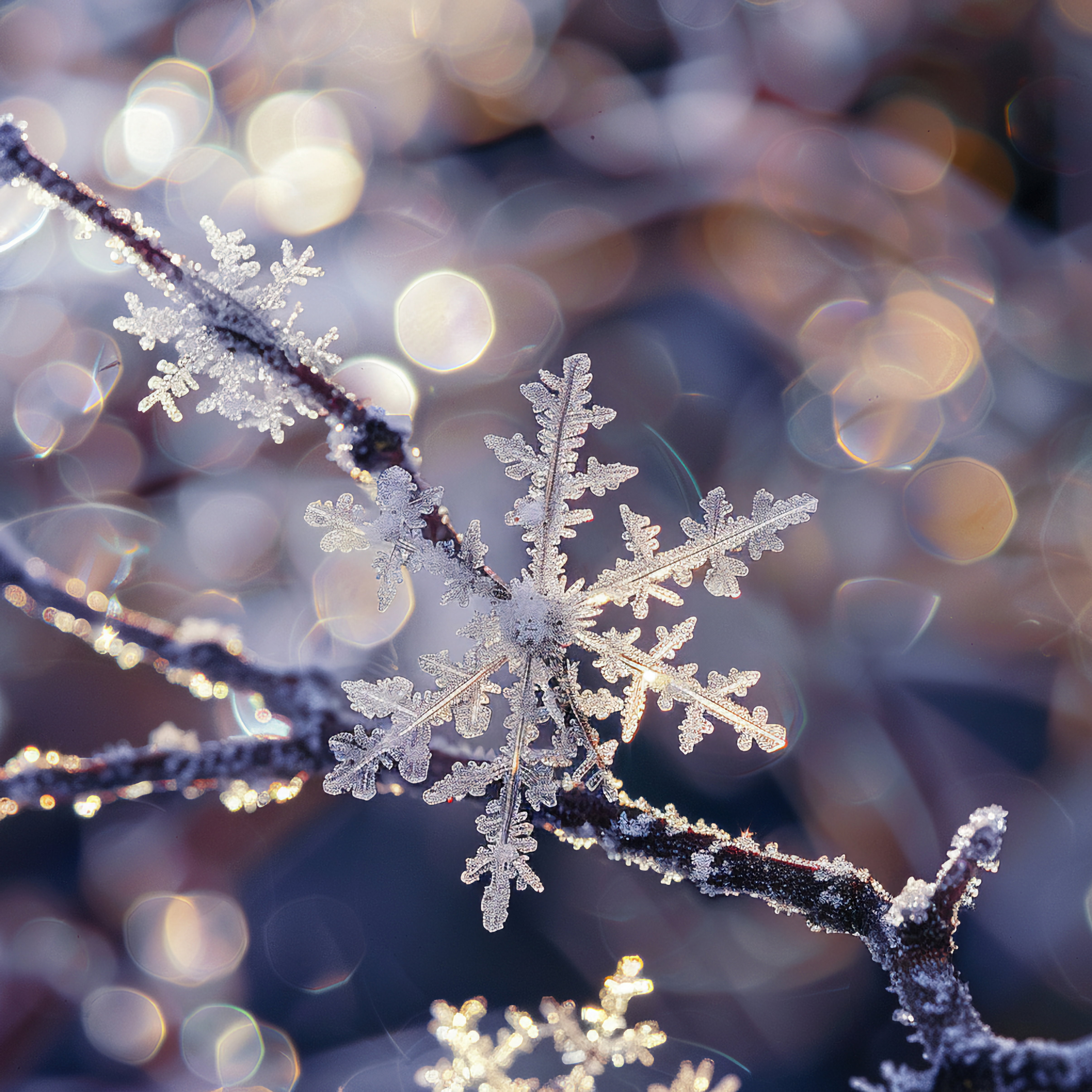 Frost-Covered Branch with Glittering Snowflakes - Free Stock Photo ...